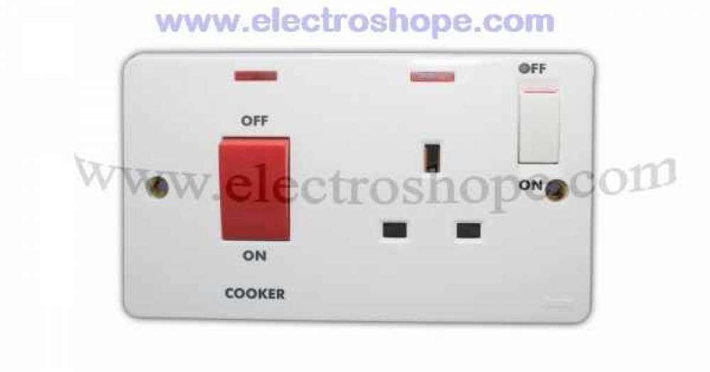 Tenby - Switch 1 Gang DP Switch with neon White 45A + 13A Switch Socket ...